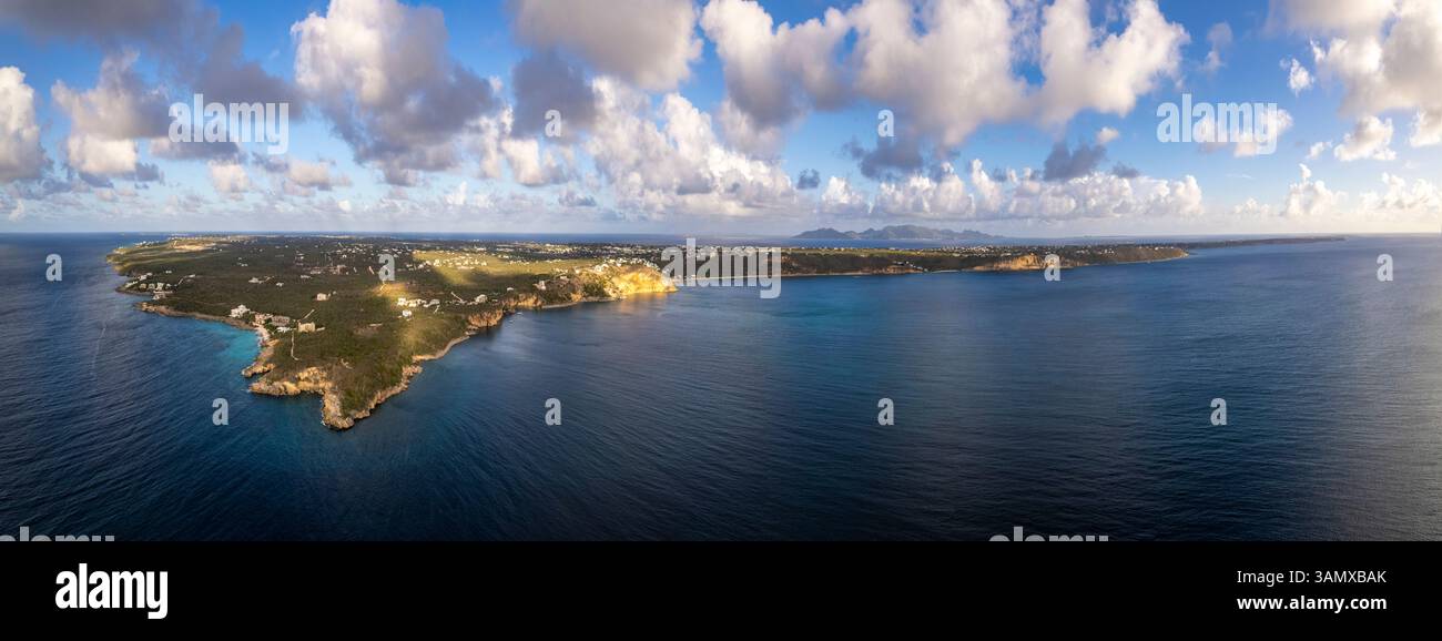 Aerial view of beautiful coastal Crocus Bay, Flat Cap Point, Anguilla ...