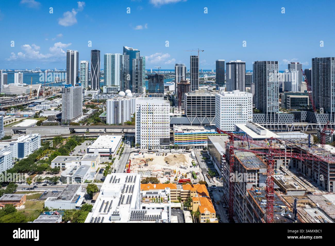 Aerial view of modern cityscape at sunset, Central Downtown, Miami ...