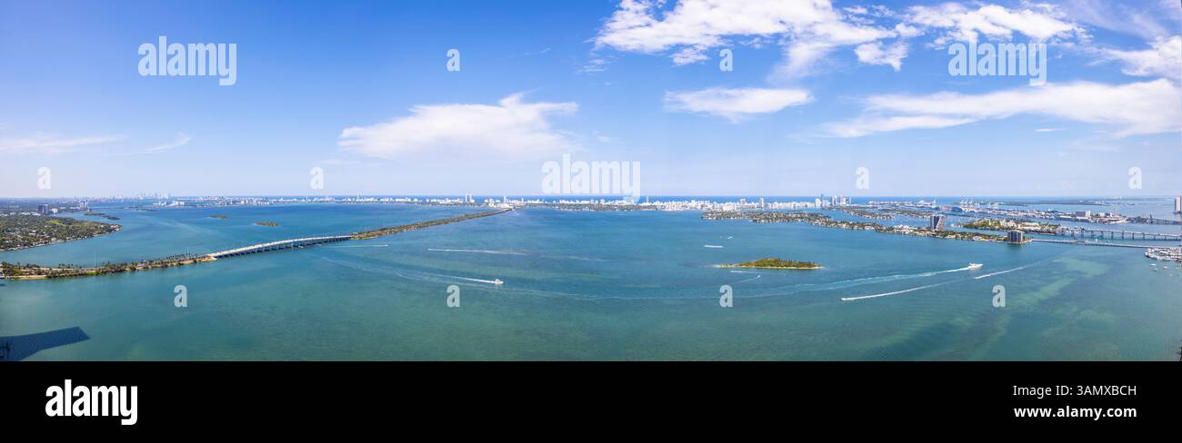 Aerial view of Miami skyline and Biscayne Bay, Edgewater, Florida ...