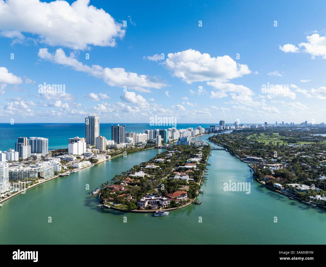 Aerial view of Allison Island, Normandy Isle, Miami Beach, Florida ...