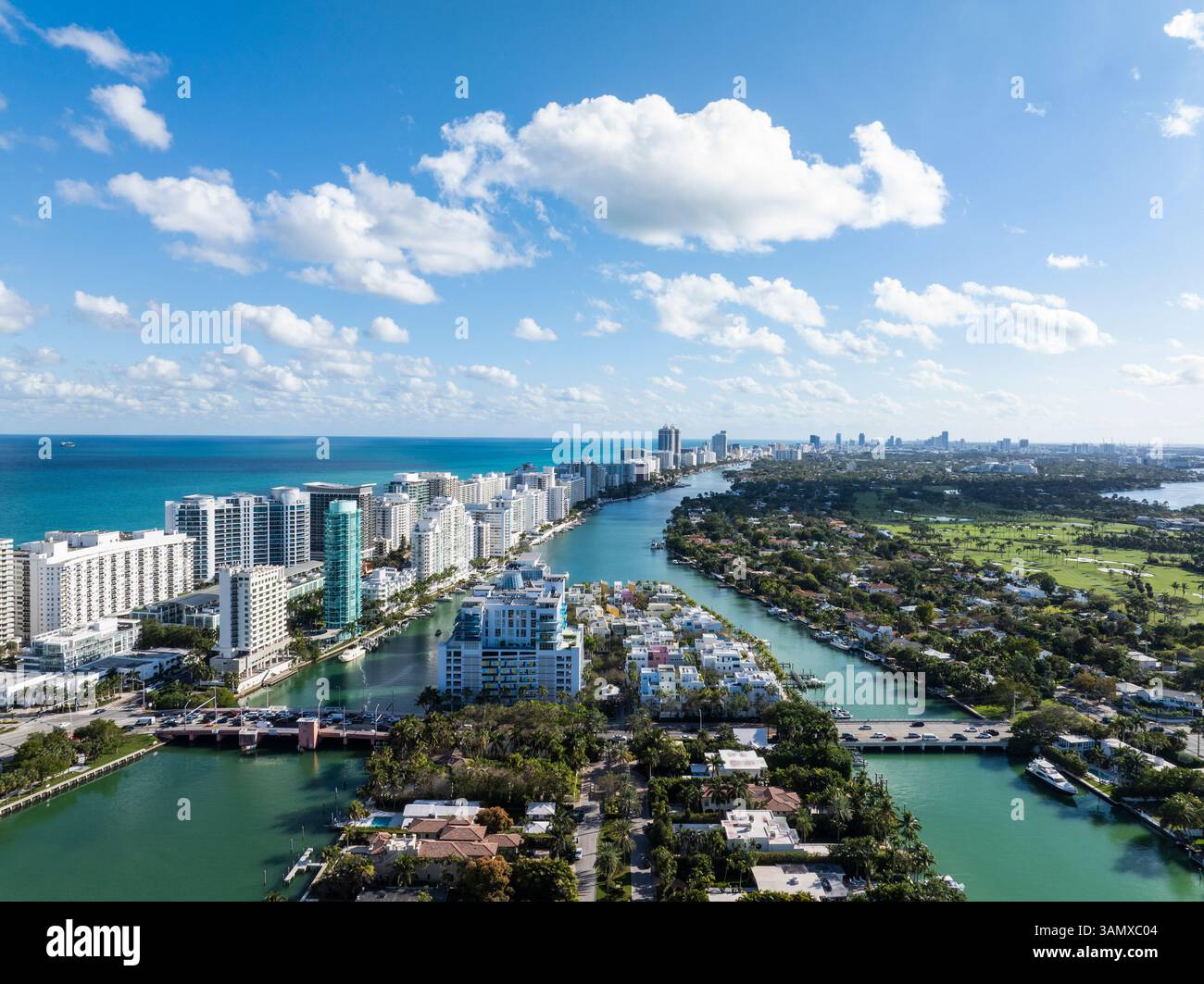 Aerial view of Miami Beach skyline over La Gorce, Allison Island ...