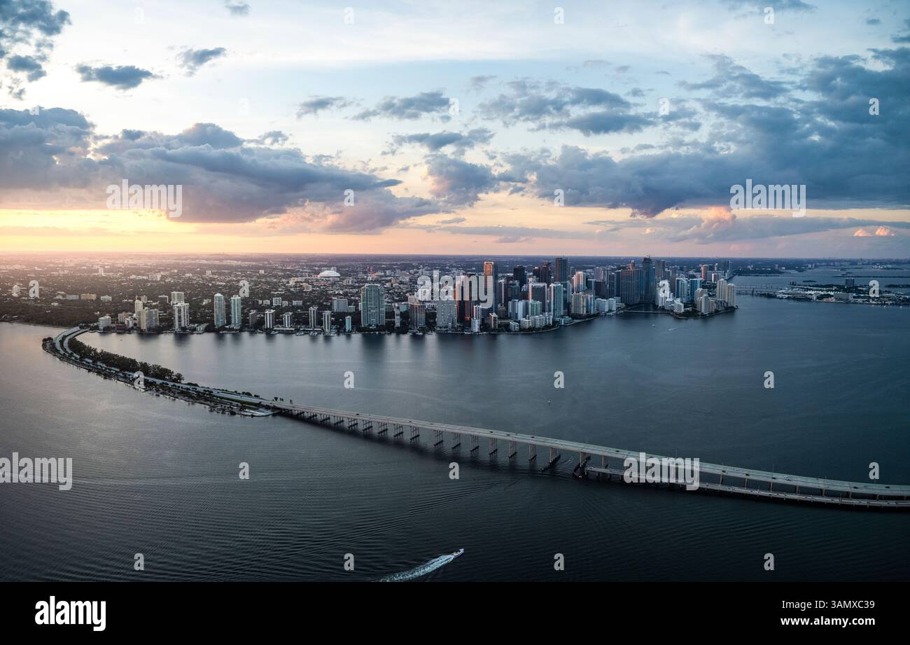 Aerial view of high-rise buildings in Brickell, Biscayne Bay, Miami ...