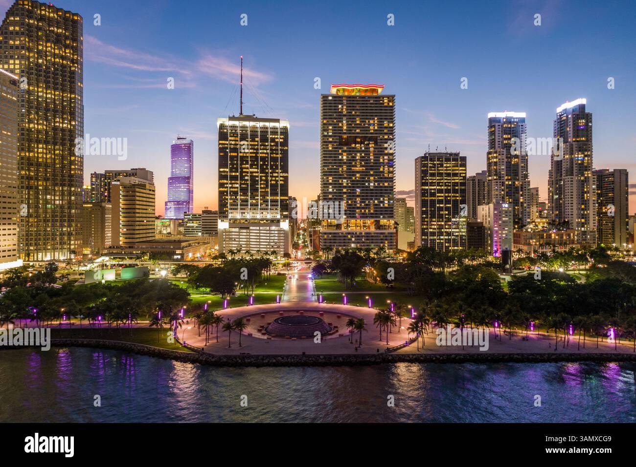 Aerial view of downtown Miami skyline, Bayfront Park, Florida, United ...