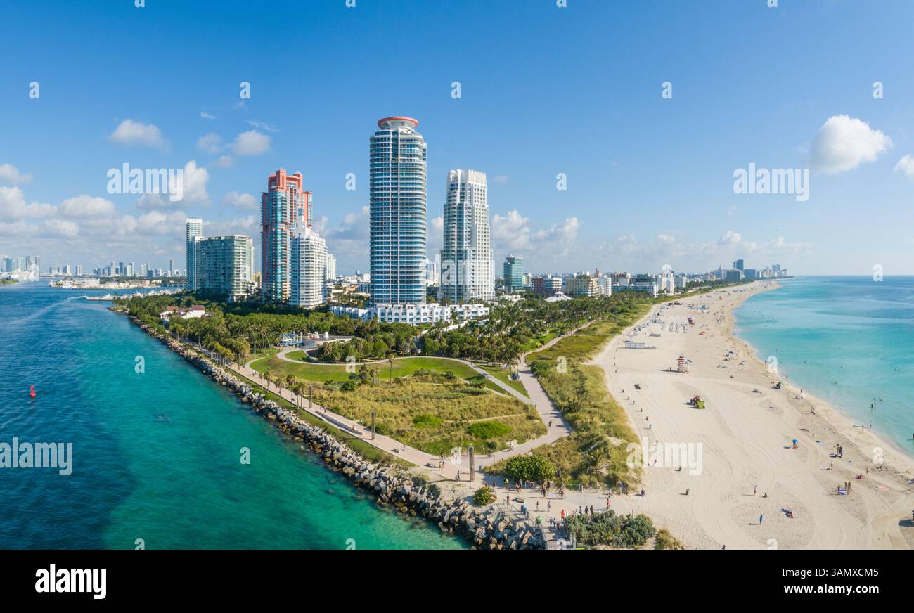 Aerial view of Waikiki Beach and cityscape, Miami Beach, Florida ...