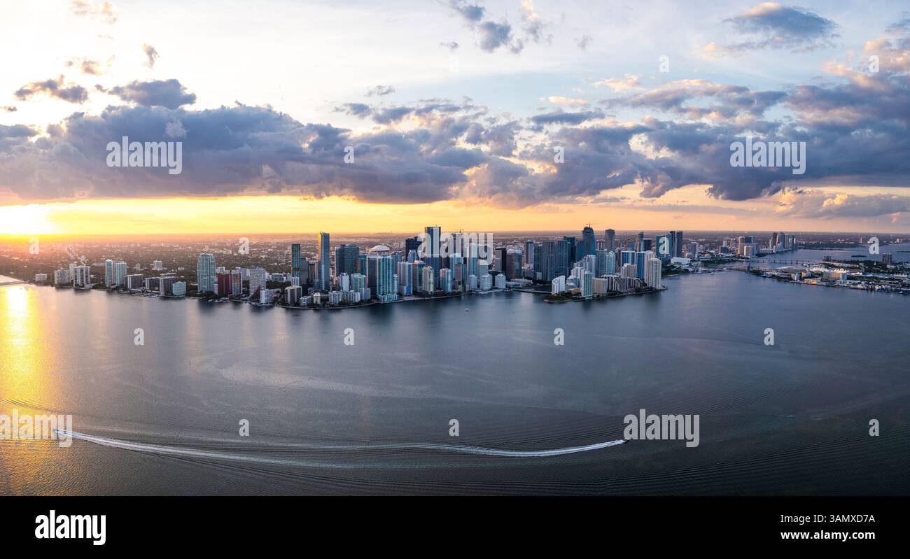Aerial view of modern skyscrapers in downtown Brickell, Biscayne Bay ...