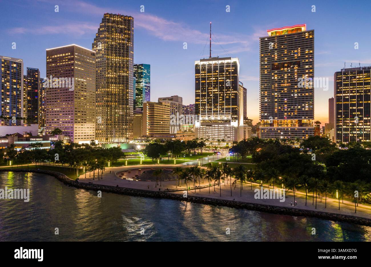 Bayfront park miami night aerial hi-res stock photography and images ...