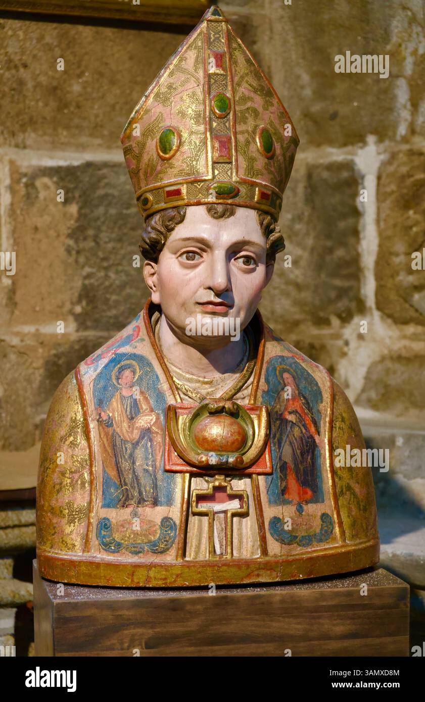 Wooden carved and painted bust of a bishop in the new cathedral Catedral de Asuncion de Nuestra ...