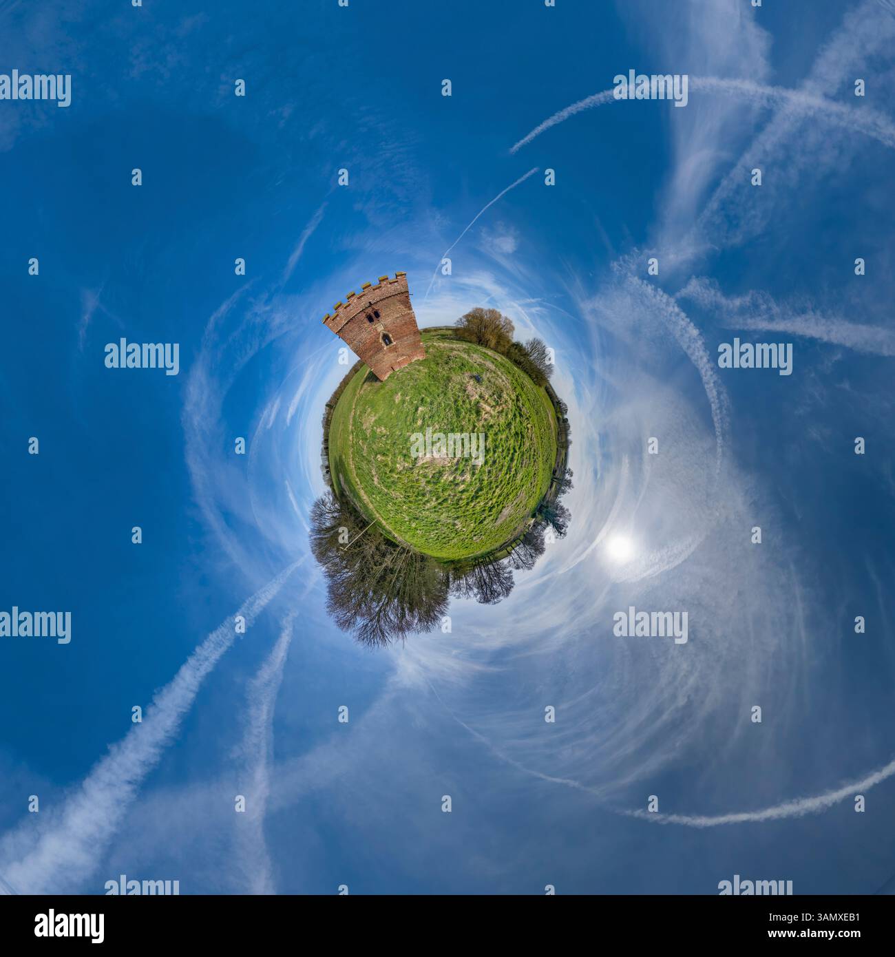 Aerial view of a tiny planet perspective featuring a vibrant landscape ...
