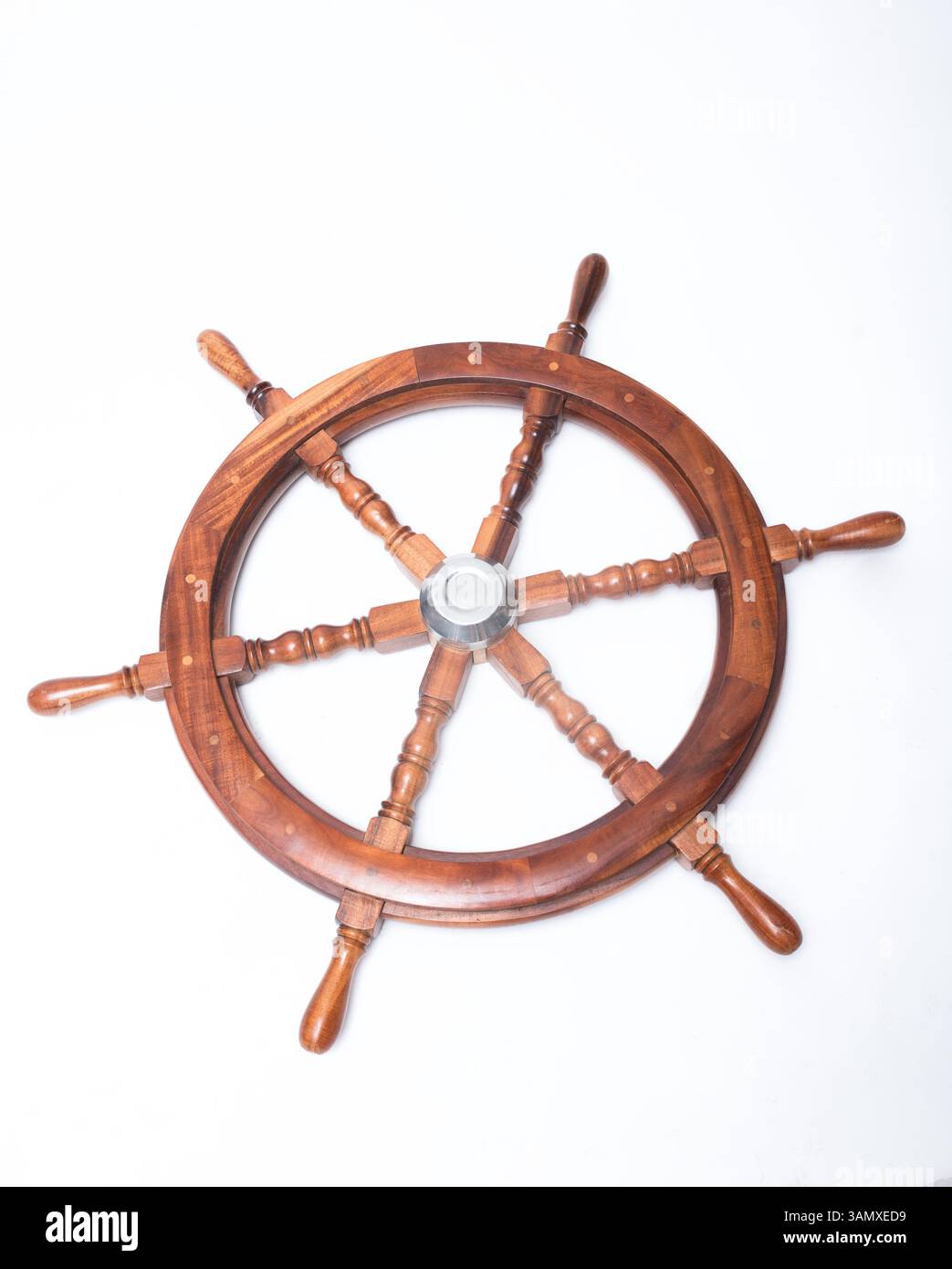 Large Old ship wooden steering wheel rudder isolated on white ...