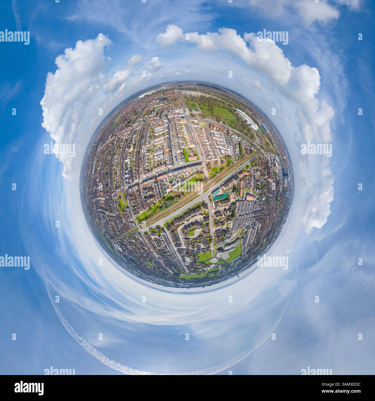 Aerial view of a tiny planet perspective of Hull city with beautiful ...