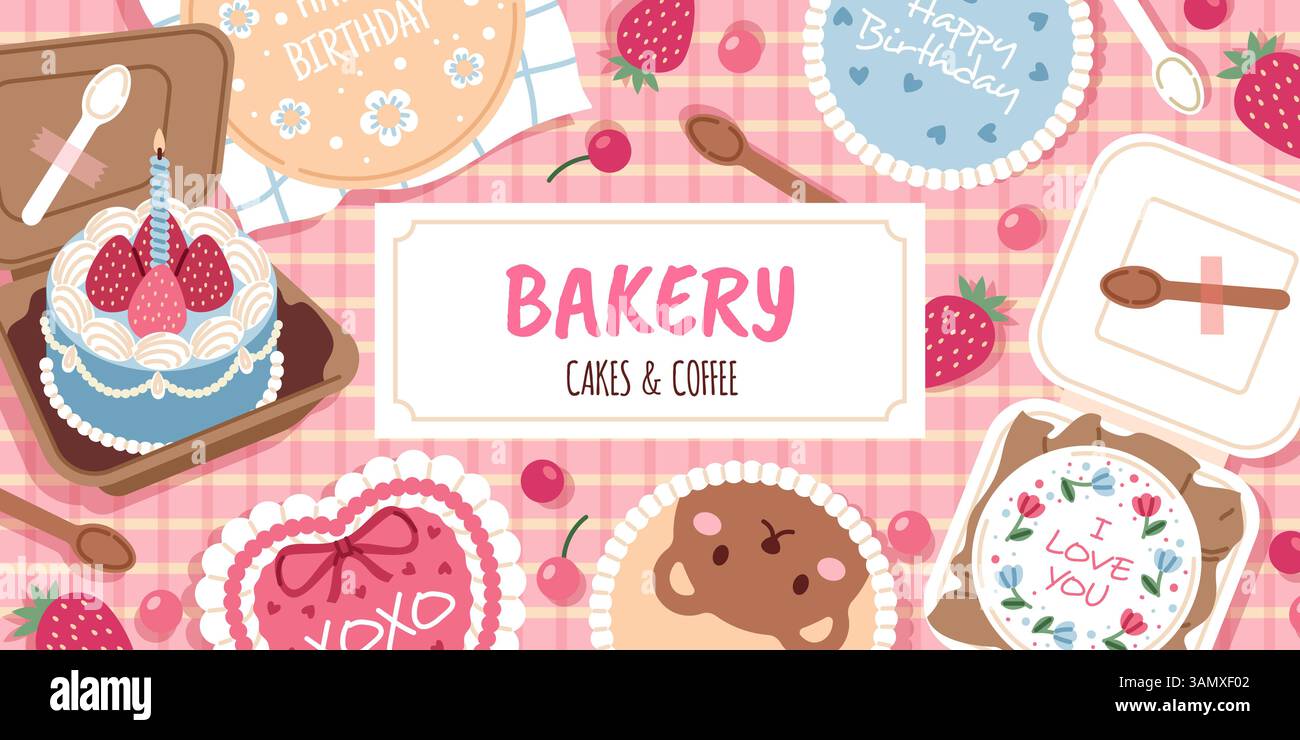 Bento cakes production poster. Little bakery banner, cute korean sweets ...