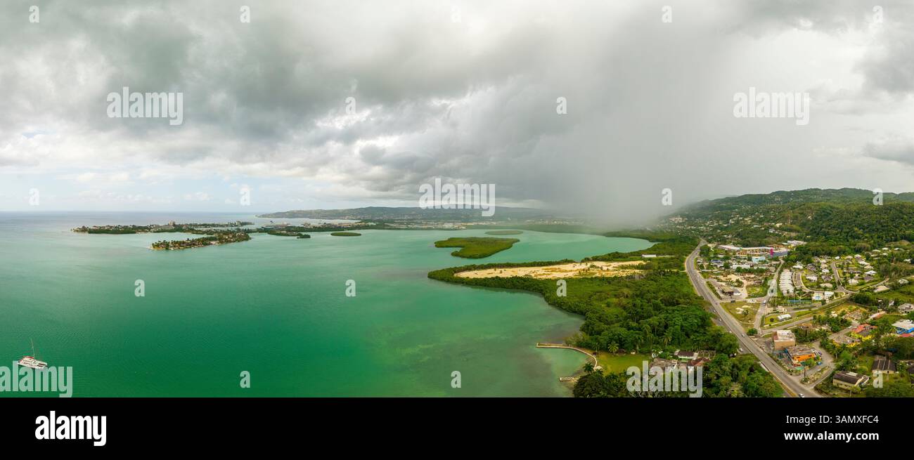 Panoramic aerial view of Montego Bay with a cloudy sky in Saint James ...