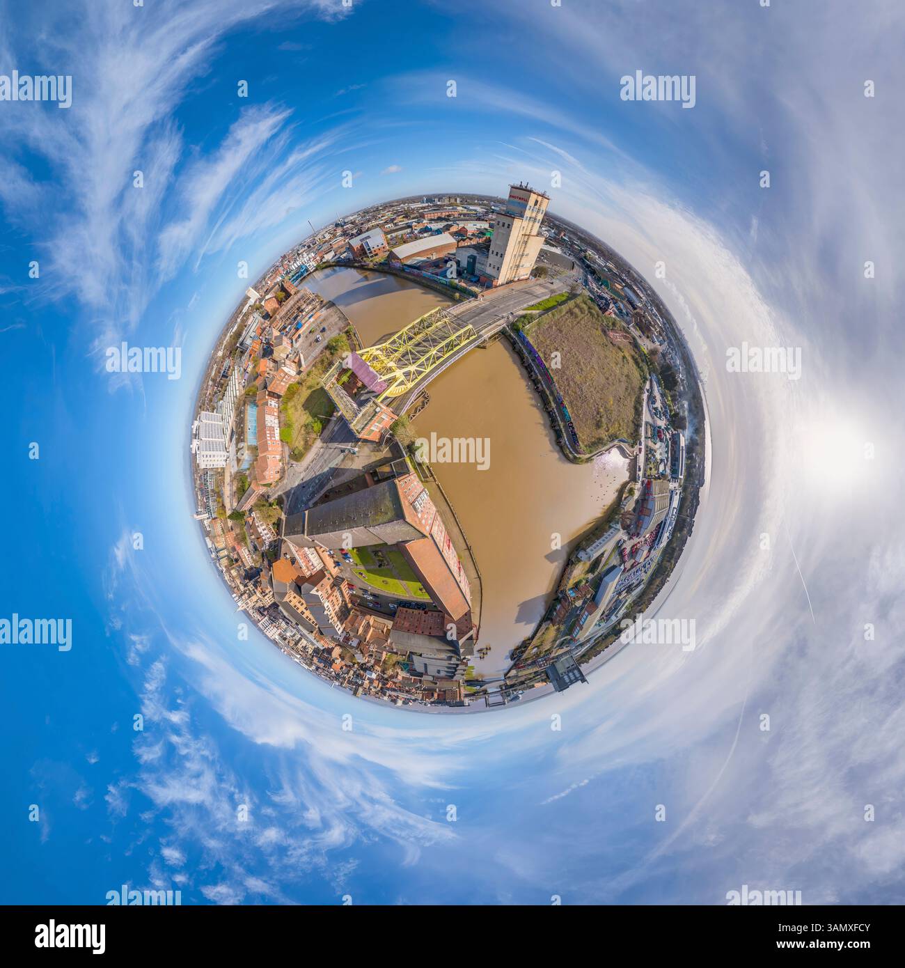 Aerial view of a tiny planet perspective of a beautiful city with ...