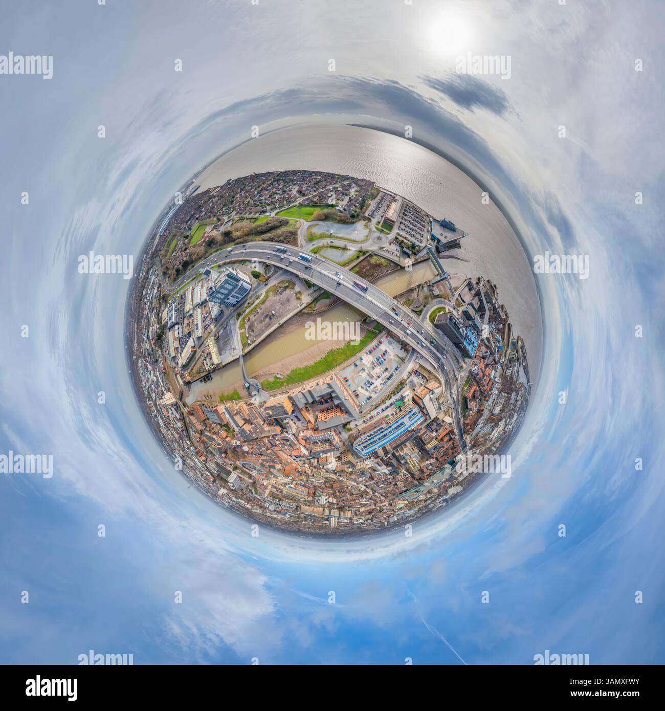 Aerial view of a tiny planet perspective of the historic Old Town with ...