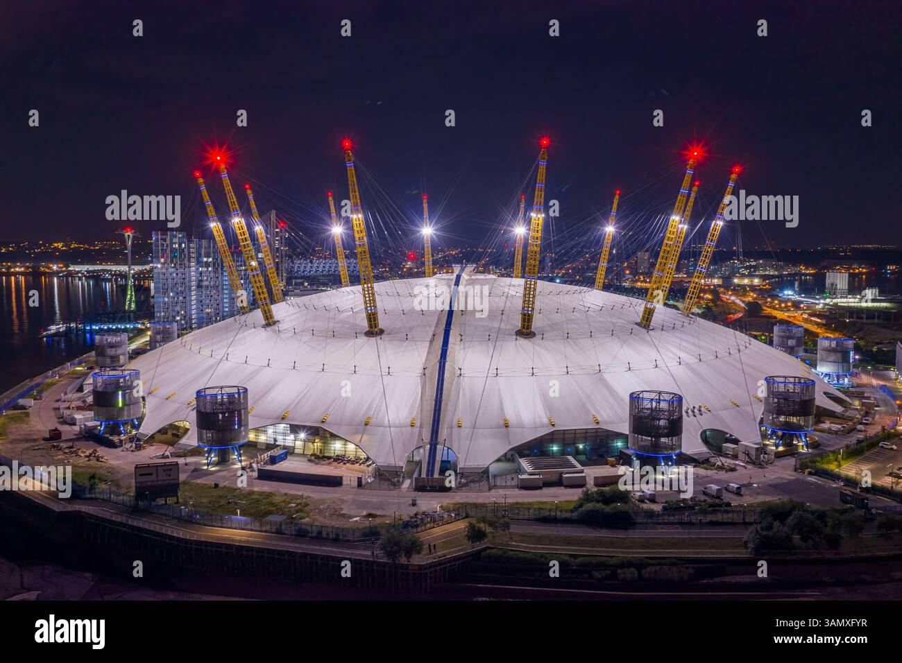 London, United Kingdom - 29 December 2020: Aerial view of the O2 arena ...