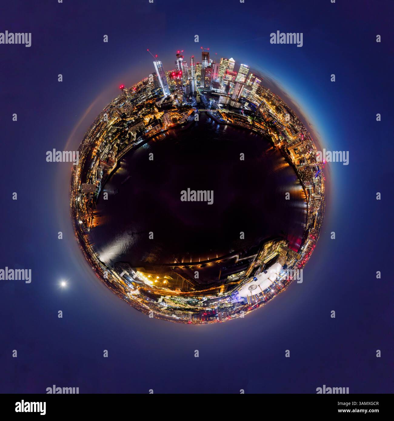 Aerial view of a tiny planet cityscape with beautiful skyline and ...