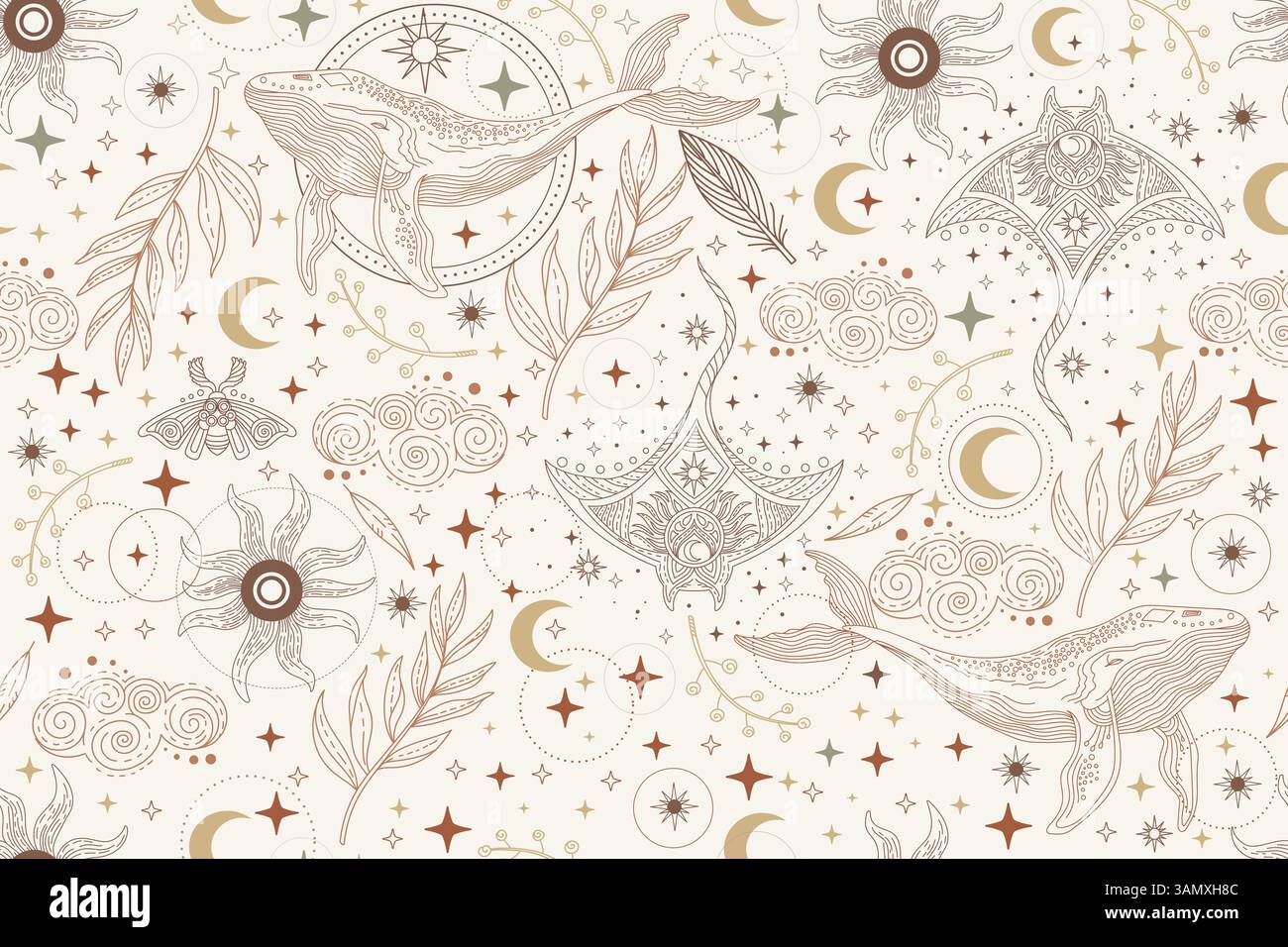 Seamless celestial esoteric pattern boho illustration Stock Vector ...