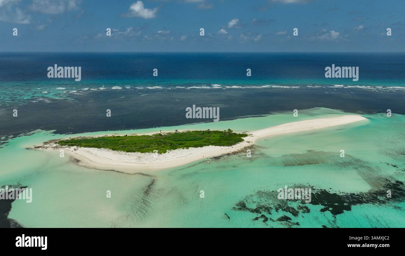Aerial view of turquoise waters and sandy beaches in African Banks ...