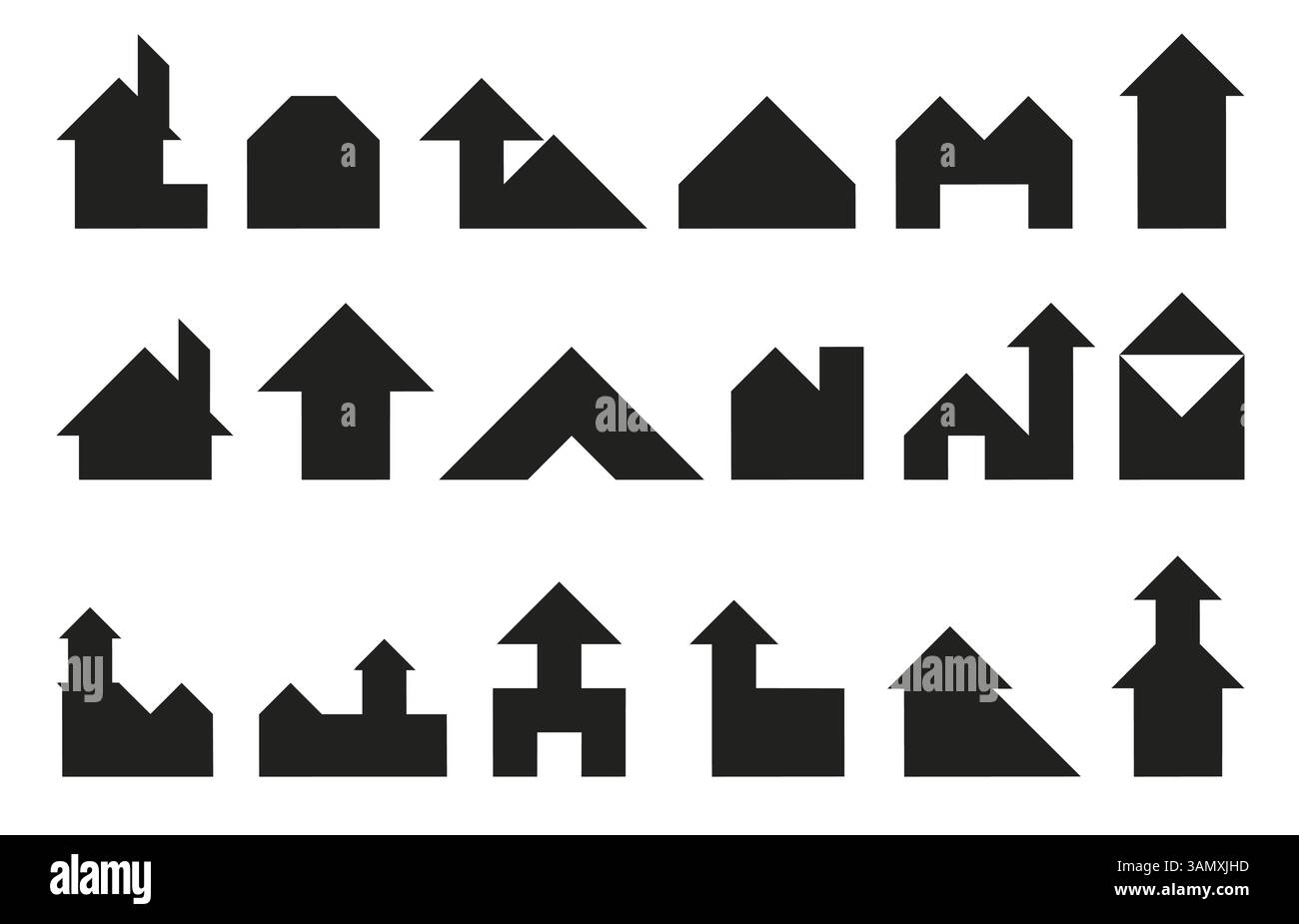 Tangram building black silhouette. Geometric puzzle, simple shapes ...