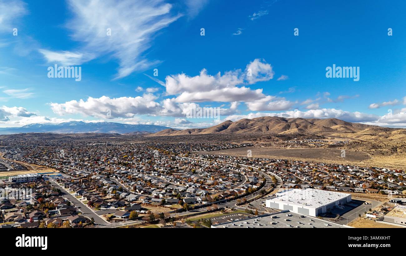 Aerial view of suburban cityscape with expansive neighborhoods and ...