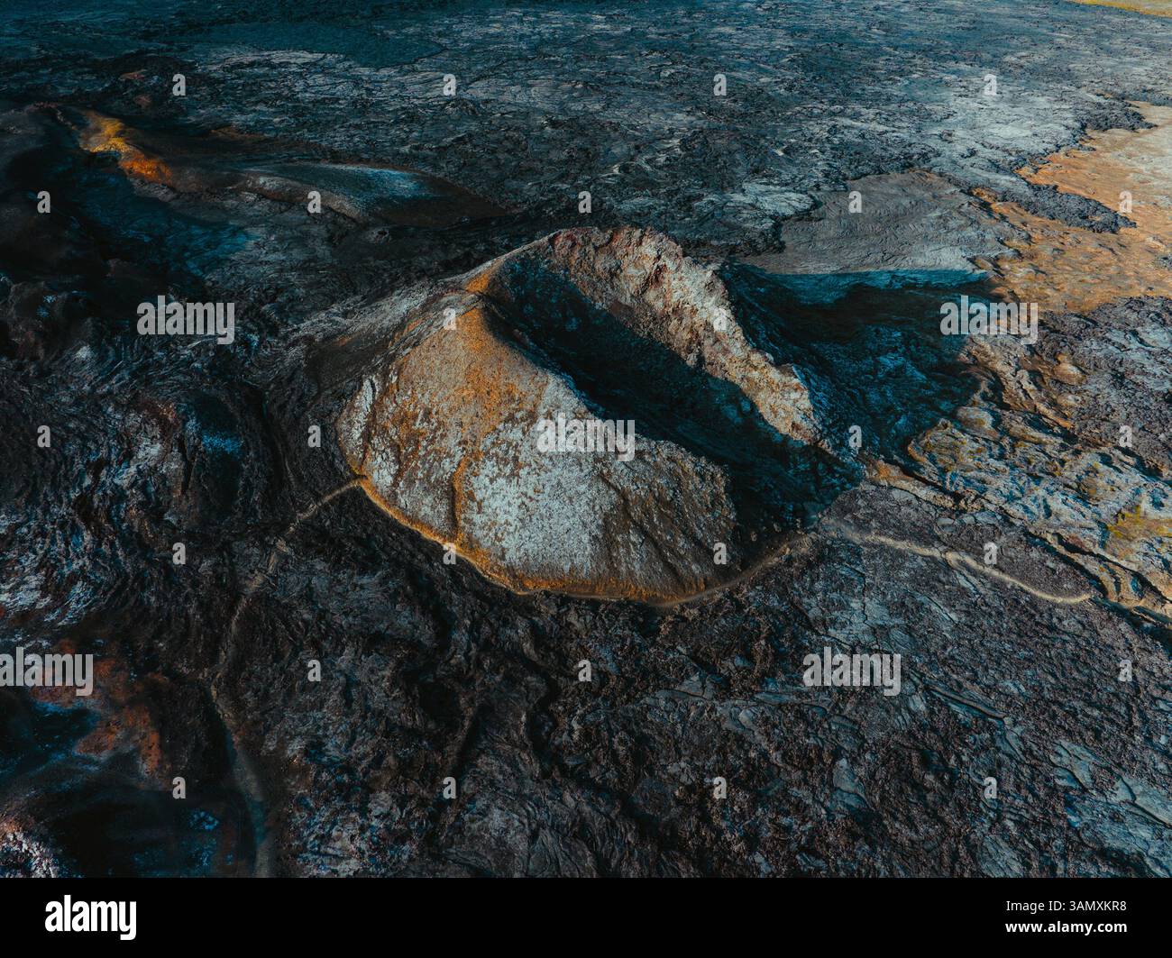 Aerial view of Leirhnjukur lava field and volcanic crater, Myvatn ...