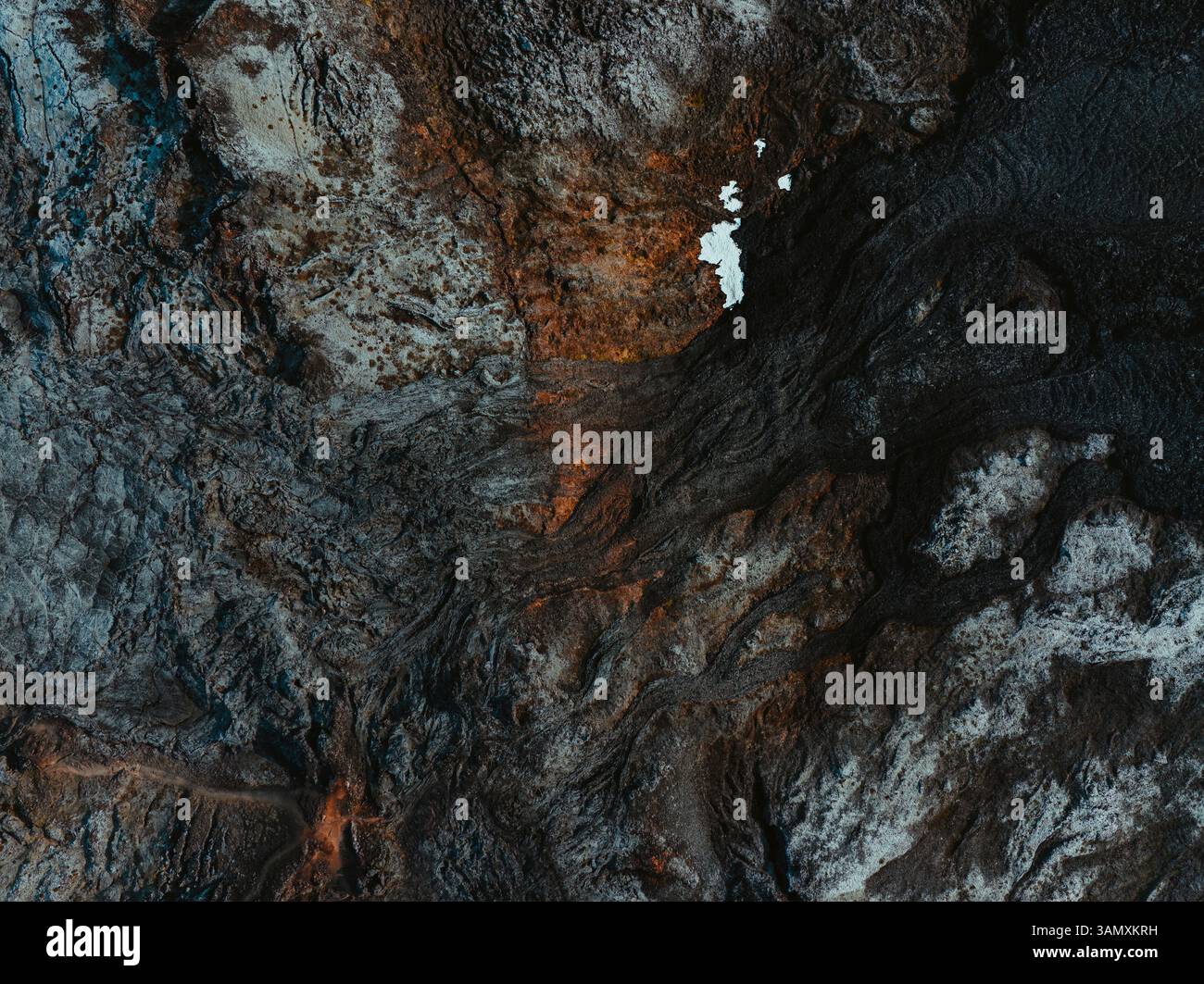 Aerial view of dramatic Leirhnjukur lava field and rugged terrain ...