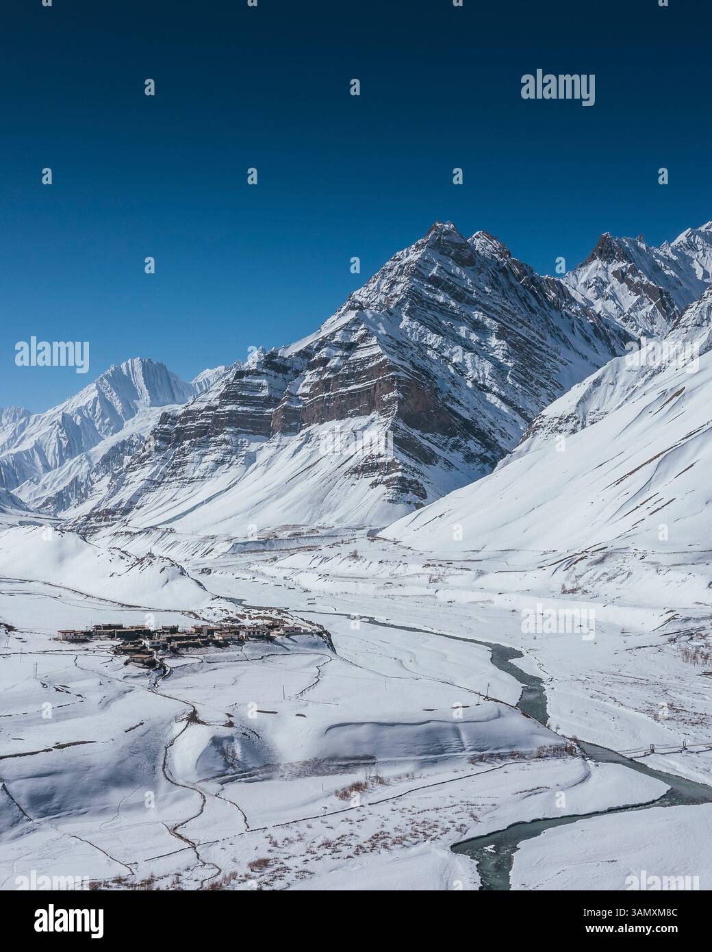 Aerial view of pristine Himalayan village nestled in serene valley ...