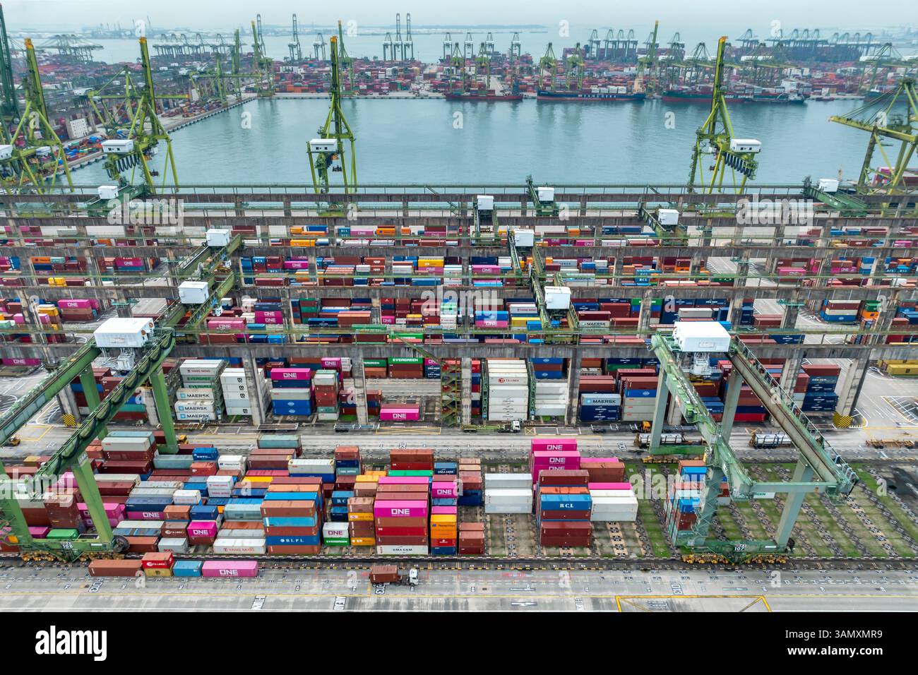 Singapore - 27 December 2024: Aerial view of busy pasir panjang port ...