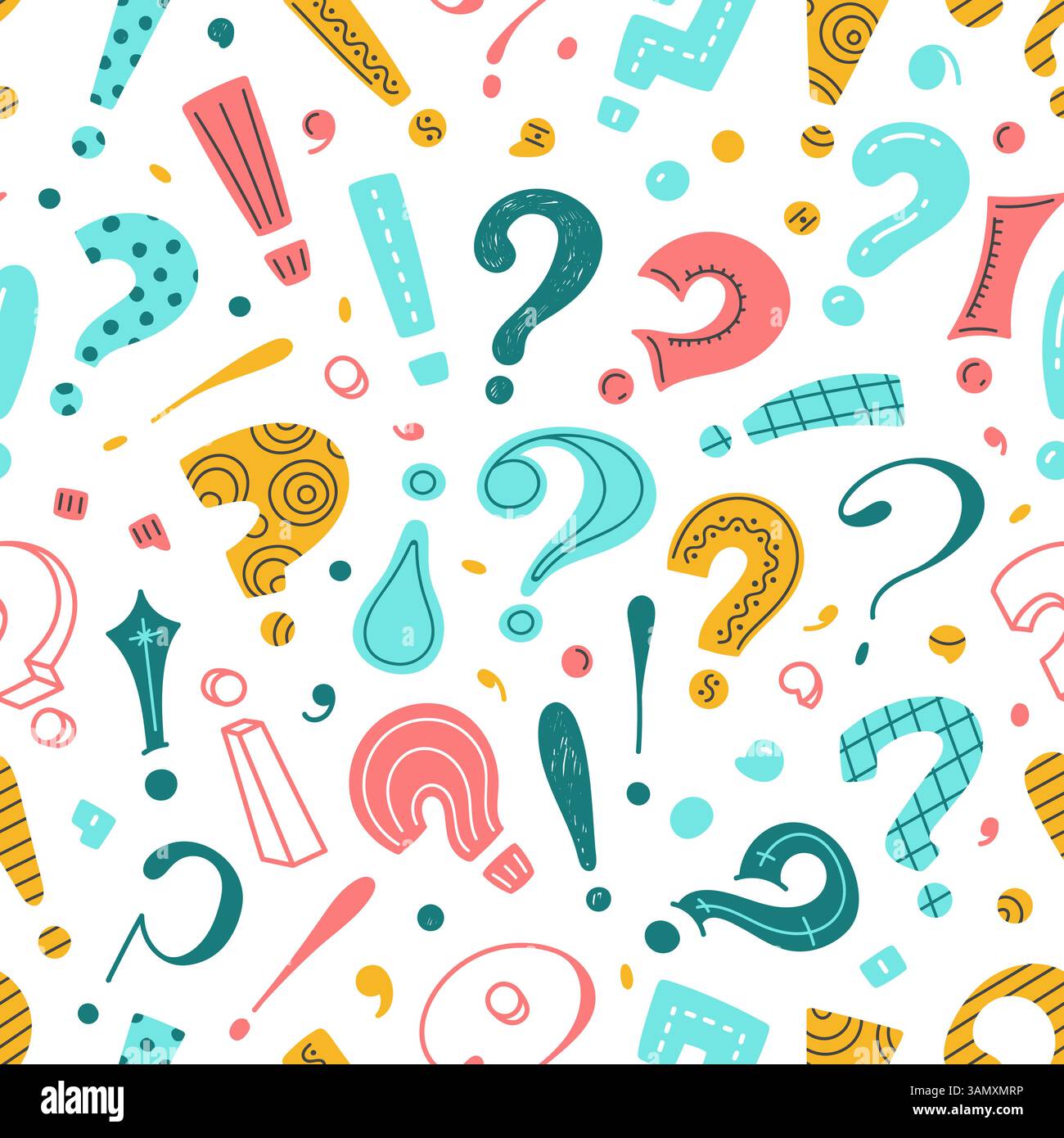 Doodle punctuation mark seamless pattern. Multicolored question ...