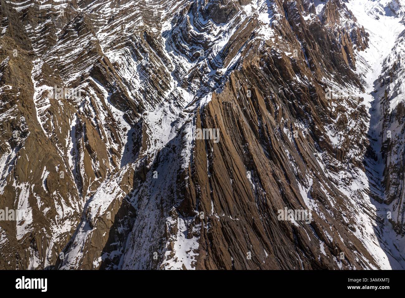 Aerial view of snow-covered peaks of Spiti Valley in the Himalayas ...
