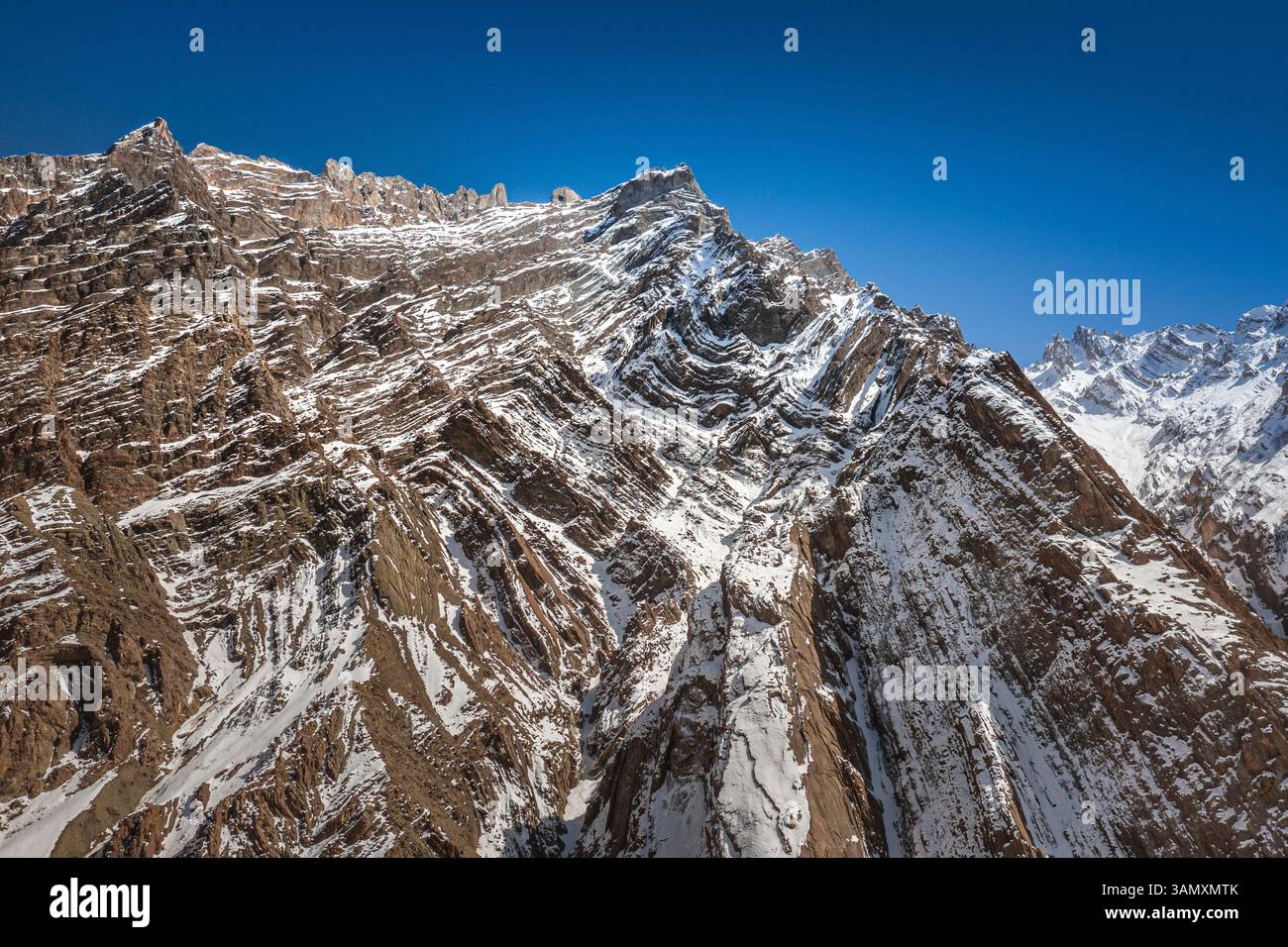 Aerial view of snowcapped peaks of Spiti Valley in the Himalayas, Kaza ...