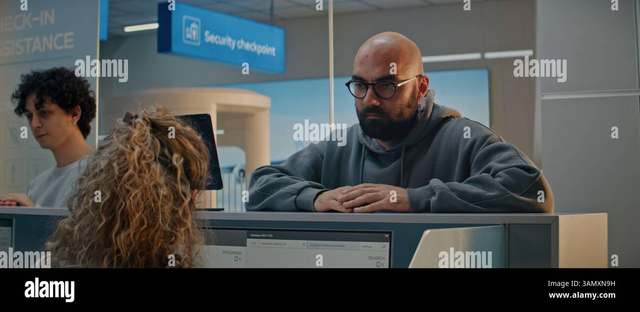 Airport Check-in Counter: Man Giving Documents and Airplane Ticket to ...