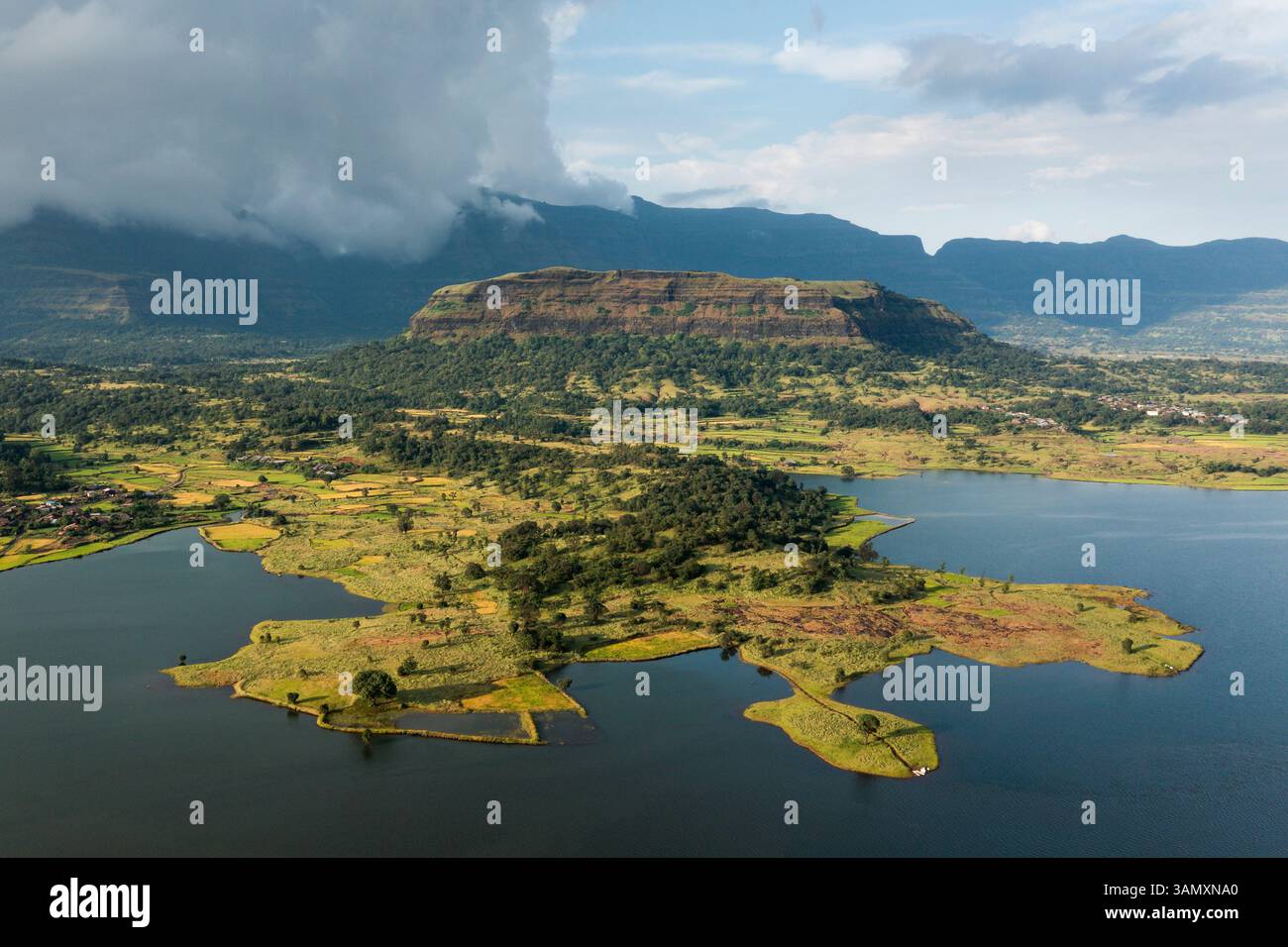 Aerial view of Harishchandragad, Wildlife Sanctuary with mountain, lake ...