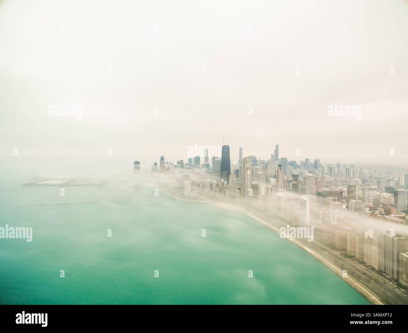 Aerial view of mist covering Chicago coastal line, USA Stock Photo - Alamy