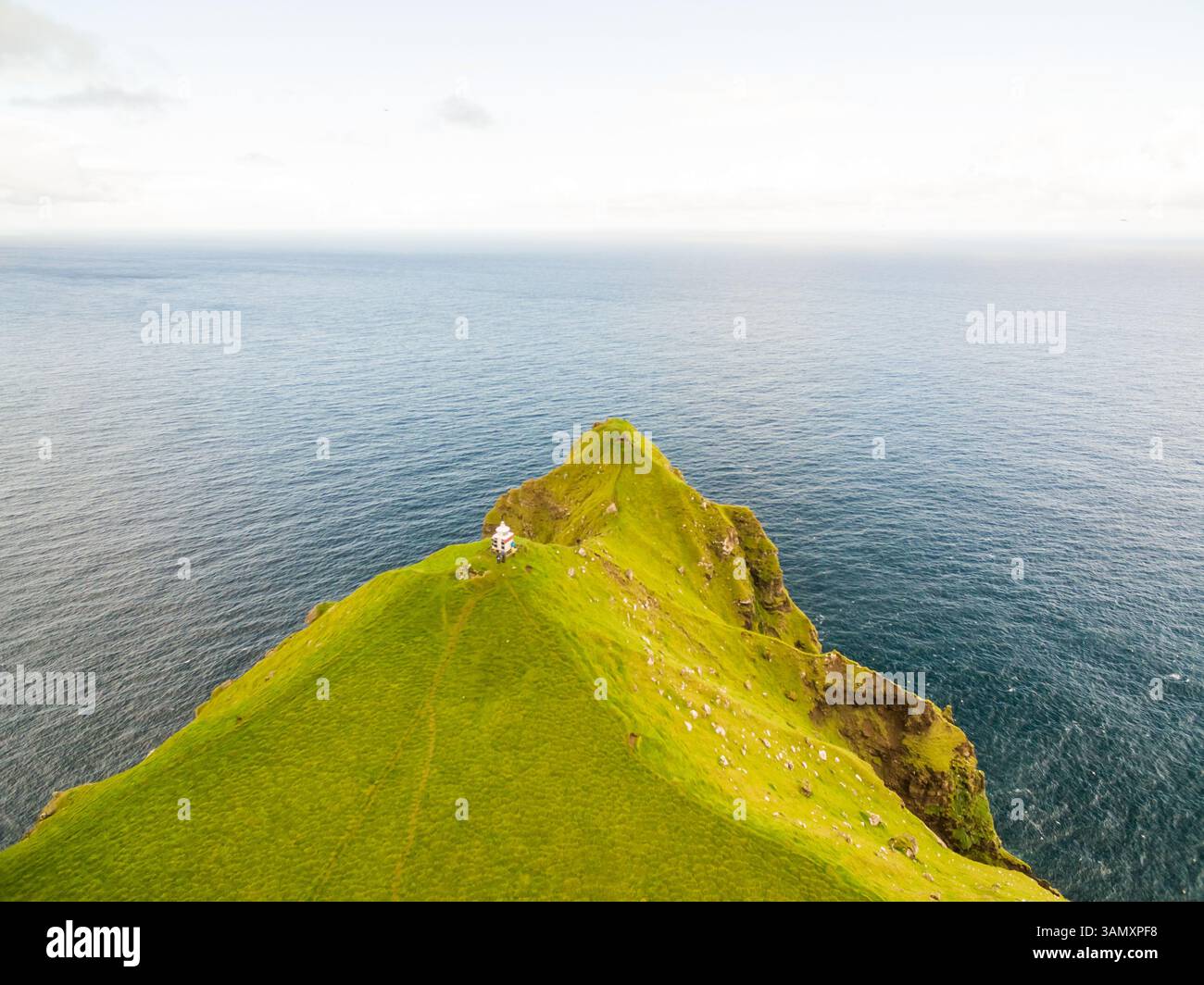 Aerial view of isolated rock formation on the north Atlantic sea, Faroe ...