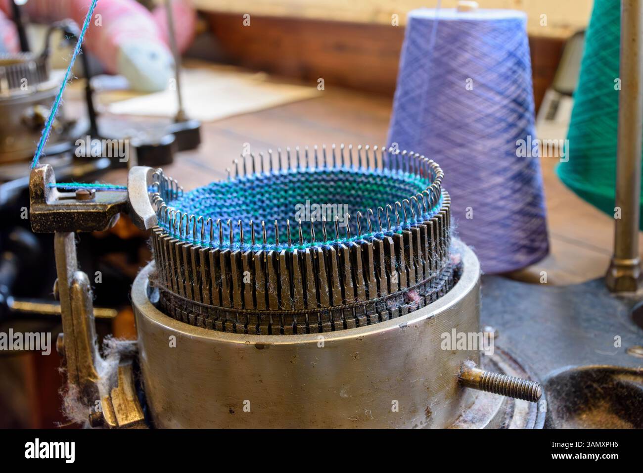 A Circular Knitting machine in the Circular Knitting Workshop in the Framework Knitters Museum ...