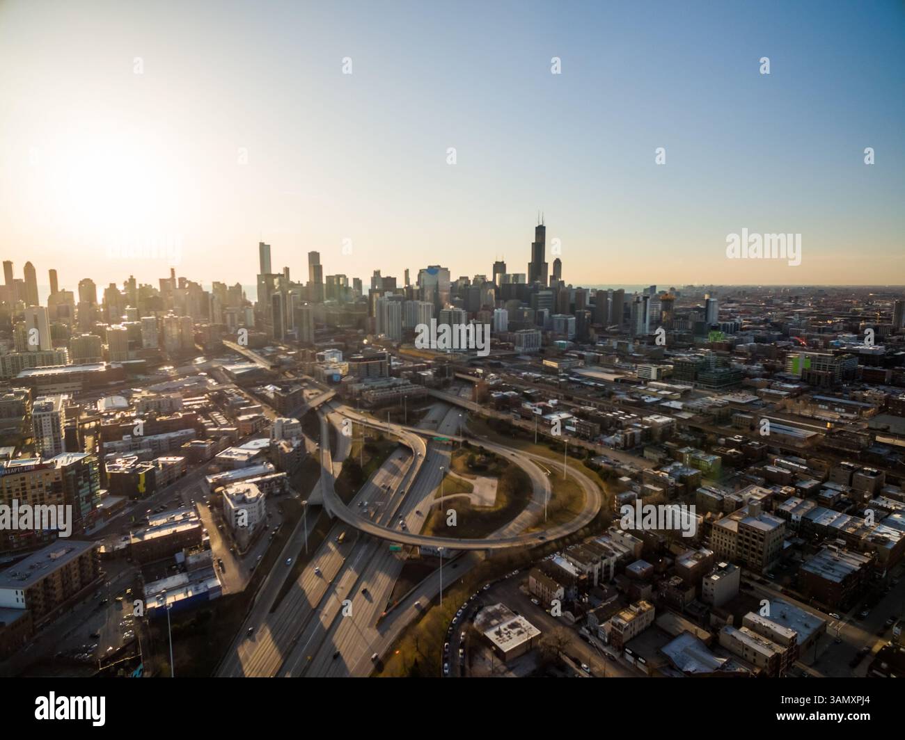 Aerial view of Chicago neighborhood during a sunny day, USA Stock Photo ...