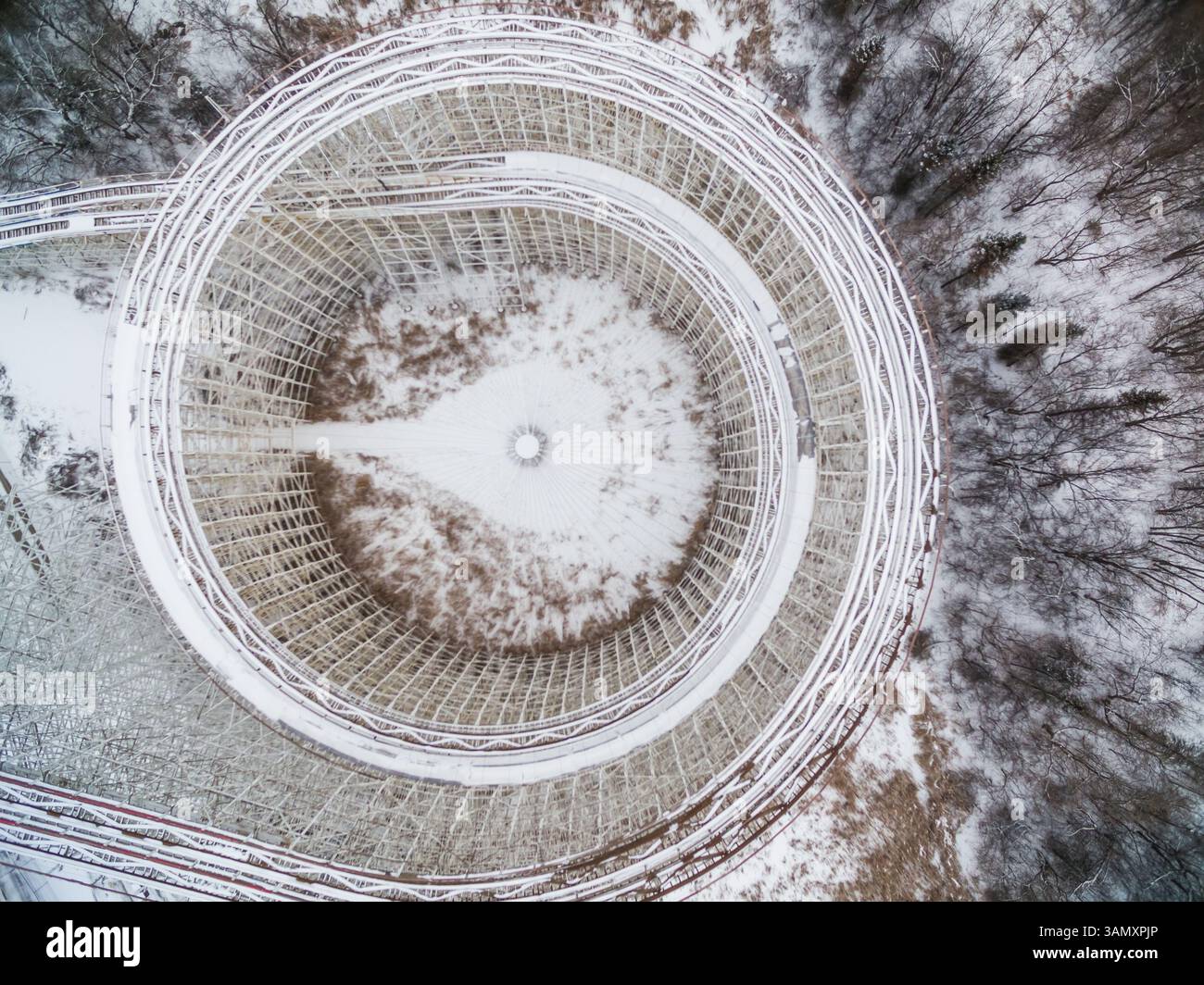 Aerial view of roller coaster tracks covered by fresh snow, USA Stock ...