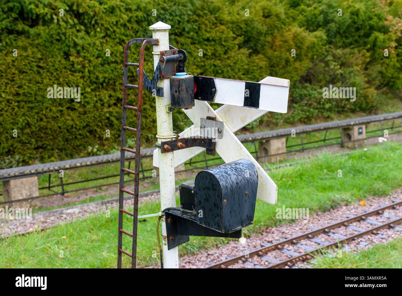 Vintage railway signal on the miniature railway line at the Nottingham ...
