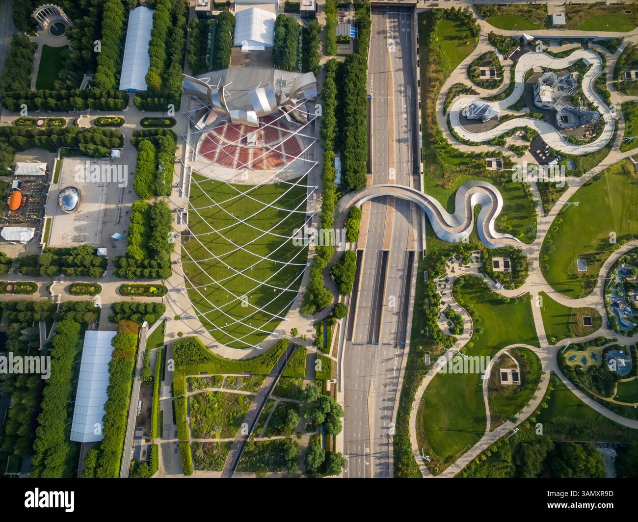 Aerial view of musical amphitheater at millennium park, Chicago, USA ...