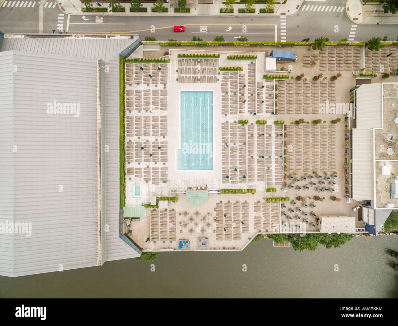 Aerial view above of empty public swimming pool, Chicago, USA Stock ...