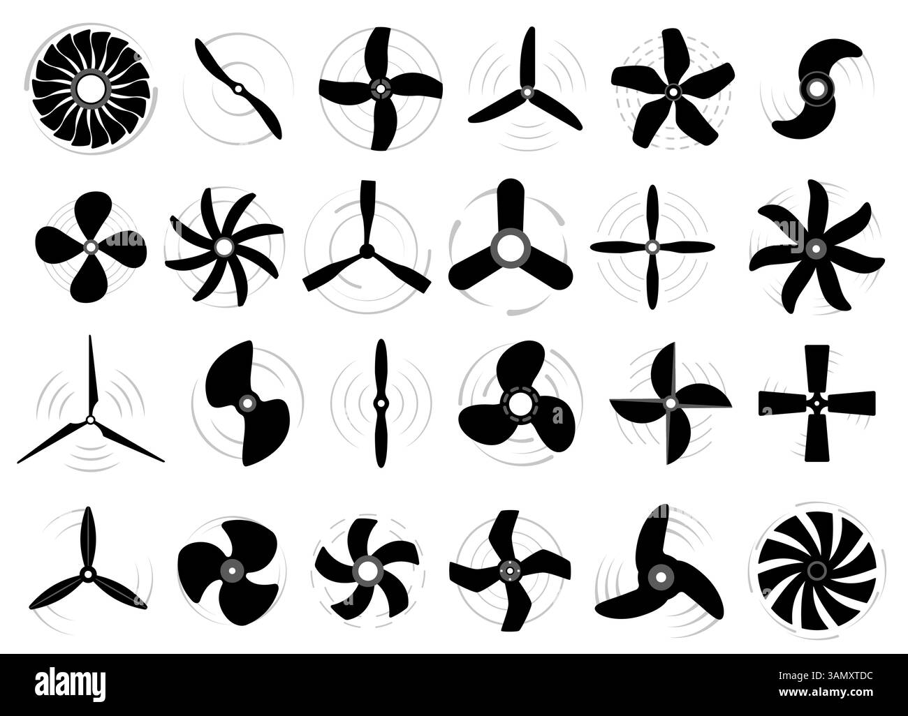 Air propeller icons. Motor blades rotating, turbine rotary, boat motor ...