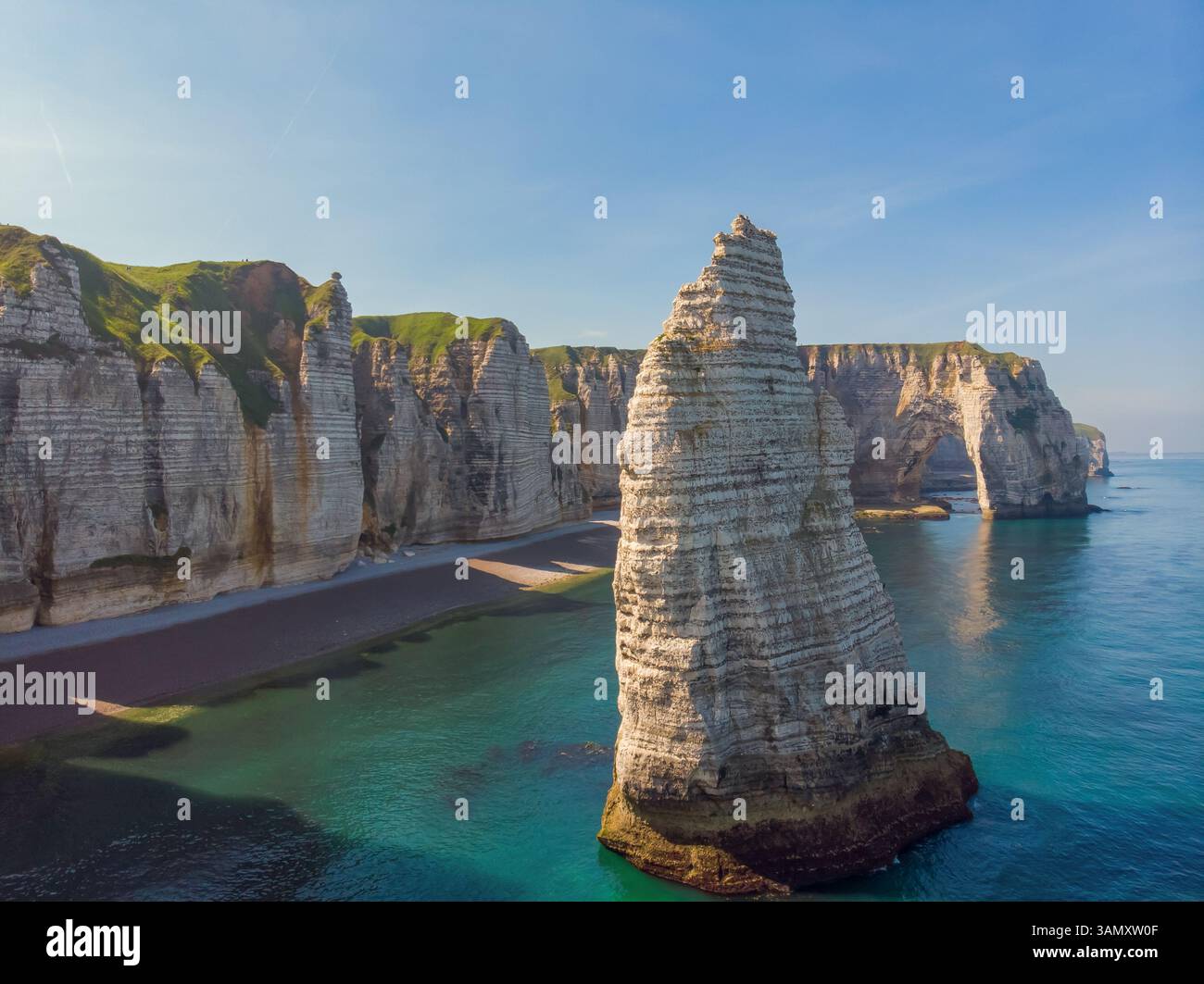 Aerial view of Etretat peak and Manneporte, Normandy, France Stock ...