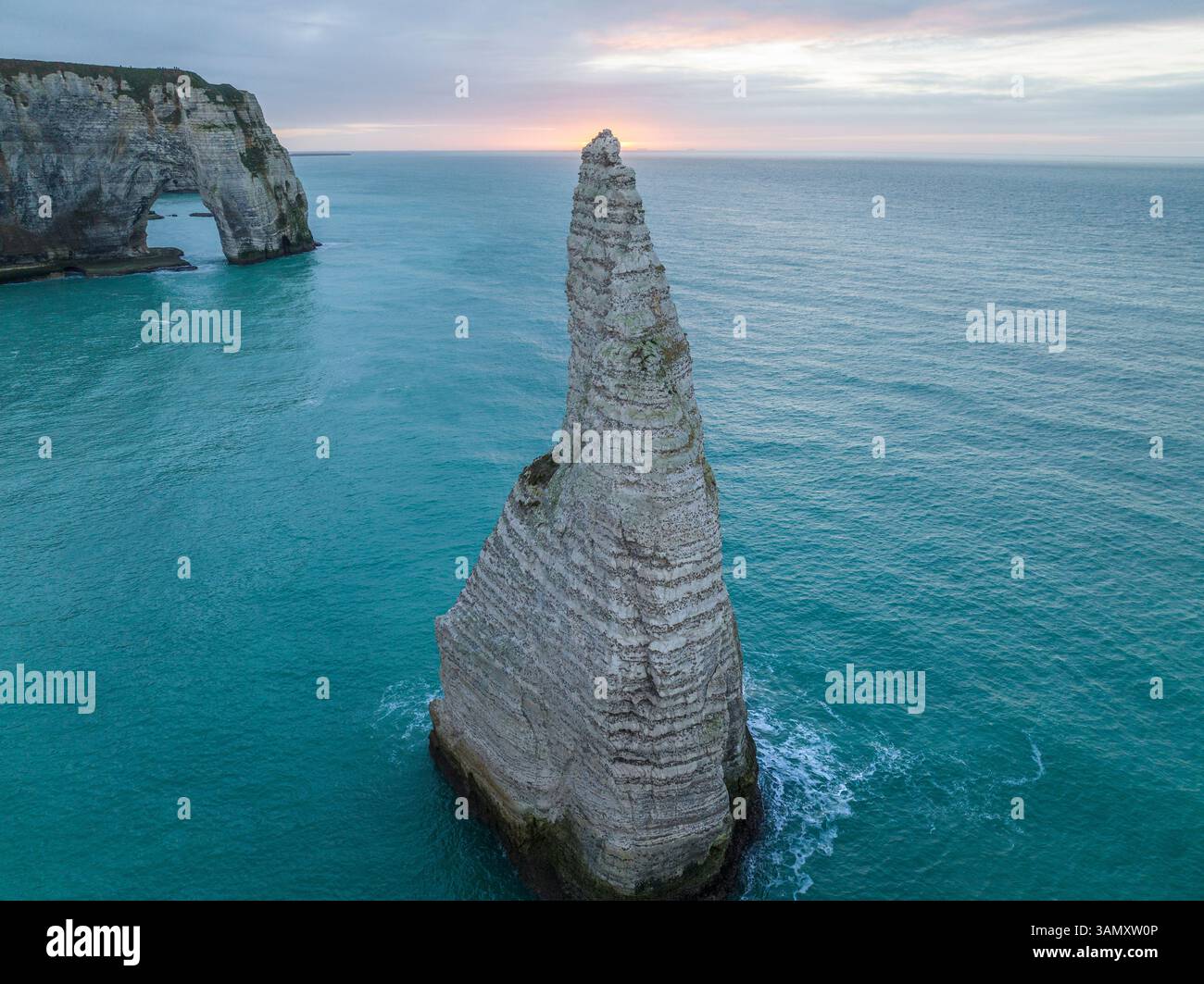 Aerial view of Etretat's peak during sunset, Etretat, France Stock Photo - Alamy