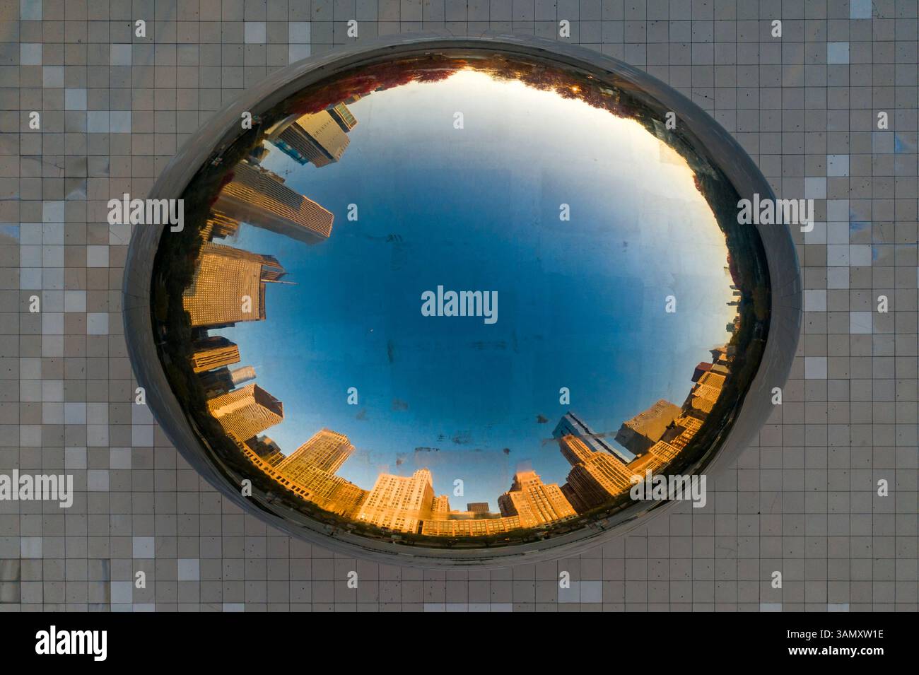 Chicago, United States - 31 October 2020: Aerial view of Cloud Gate, a ...