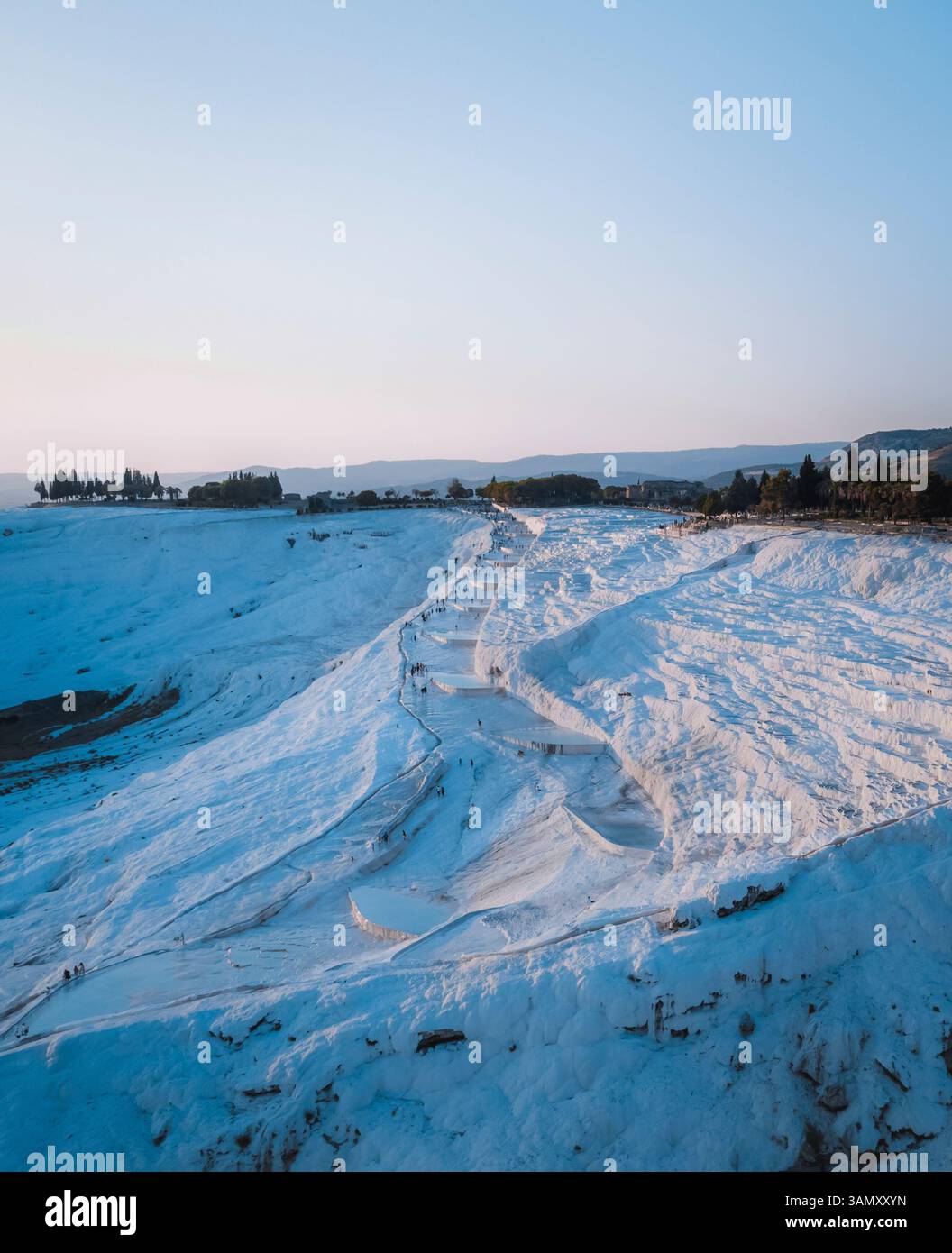 Aerial view of white cotton castle thermal spring and travertine ...