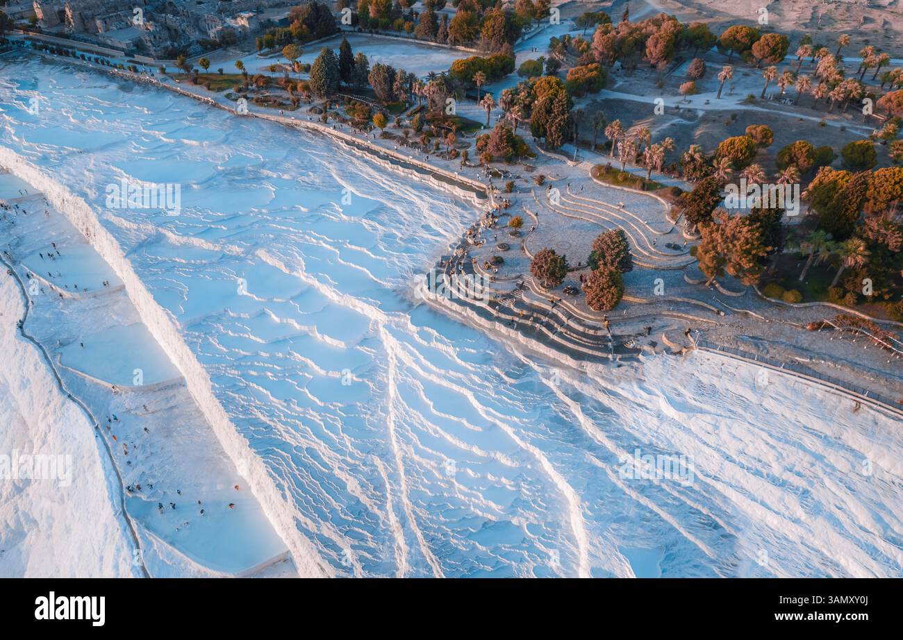 Aerial view of white cotton castle thermal spring with scenic ...