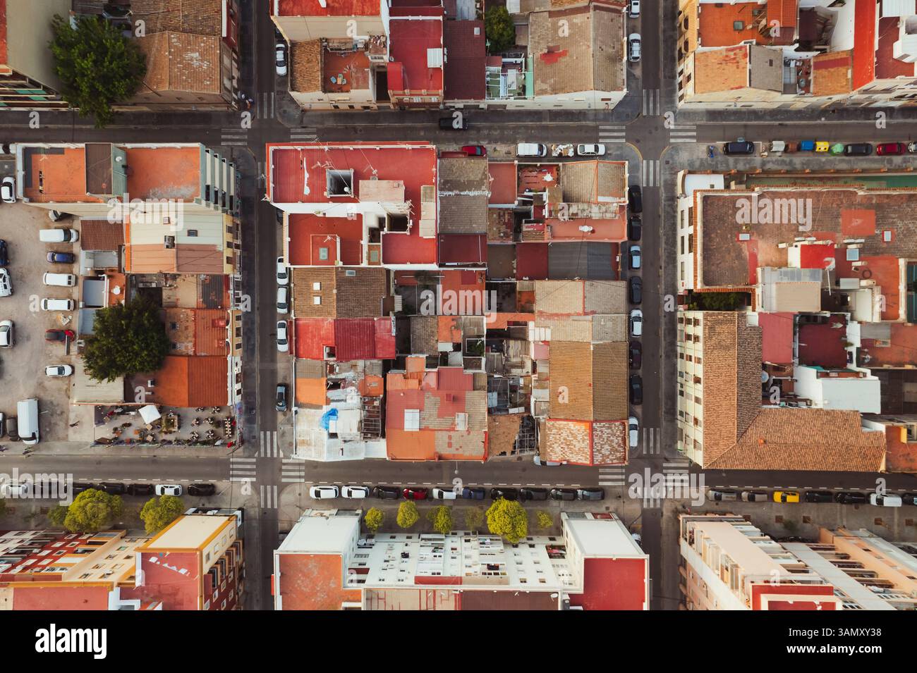Aerial view building blocks in a Crowded Residential Area, El Cabanyal ...