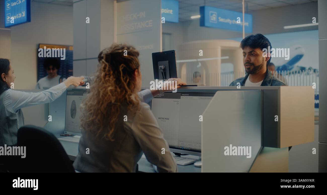 Multiethnic Passengers at Check-in Counter: Female Airline Agents ...