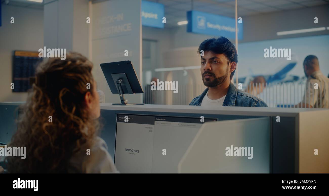 Check-in Counter: Indian Man Giving Documents and Airplane Ticket to ...